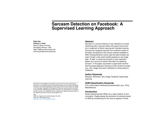 Pdf Sarcasm Detection On Facebook A Supervised Learning Approach