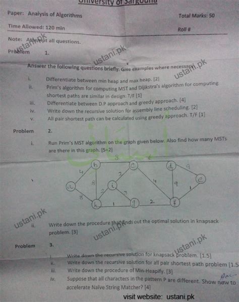 Design And Analysis Algorithm Bscs 2015 Uos Past Papers Notes And Help For Any University In