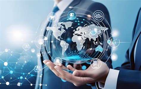 Businessman Holding A Glowing Globe In His Hand The Globe Is Connected To Various Icons