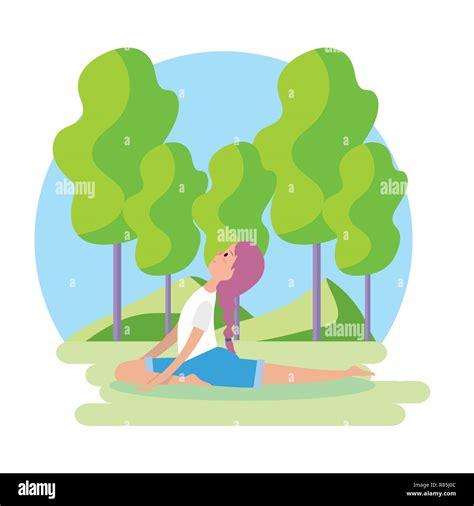 Woman Practice Exercise With Trees And Bushes Stock Vector Image Art Alamy