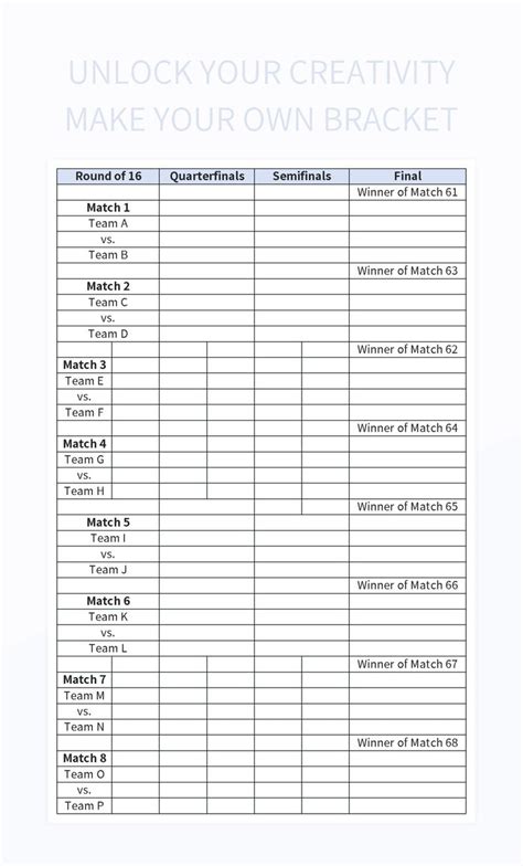 Free Make Your Own Bracket Templates For Google Sheets And Microsoft Excel Slidesdocs