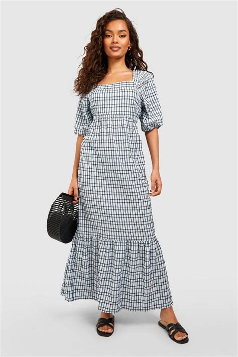 Gingham Square Neck Midaxi Dress Boohoo