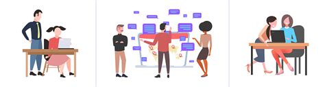 설정 사업가 를 사용하여 노트북 소셜 미디어 통신 개념 컬렉션 비즈니스 사람들이 채팅 온라인 컴퓨터 응용 프로그램 평면 전체 길이 수평 배너 벡터 일러스트 가상현실에 대한