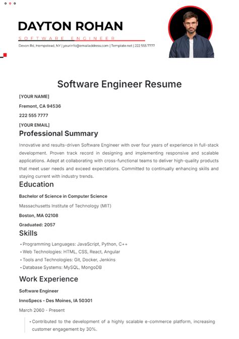 Free Software Engineer Resume Templates To Edit Online And Download