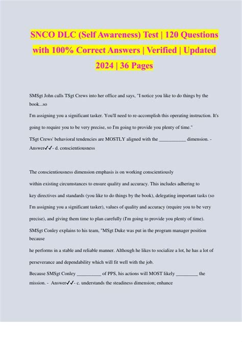 Snco Dlc Self Awareness Test 120 Questions With 100 Correct Answers Verified Updated