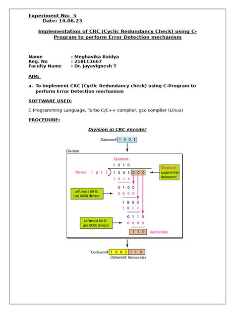Expt 5b Implementation Of Cyclic Redundance Check Using C Program Pdf