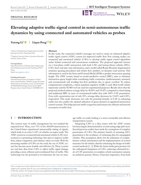 Pdf Elevating Adaptive Traffic Signal Control In Semi‐autonomous Traffic Dynamics By Using