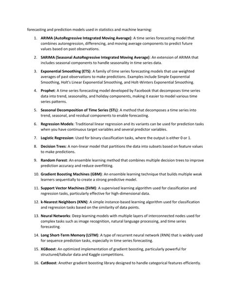 Forecasting And Prediction Models In Statistics And Ml