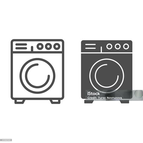 와셔 라인과 글리프 아이콘입니다 세탁기 옷 기호를 씻는 장치 흰색 배경에 윤곽 스타일 그림 가전 제품은 모바일 컨셉 및 웹