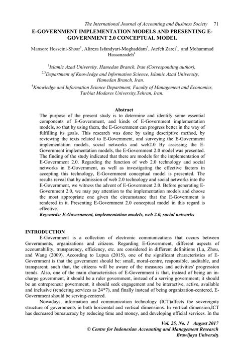 Pdf E Government Implementation Models And Presenting Egovernment 20