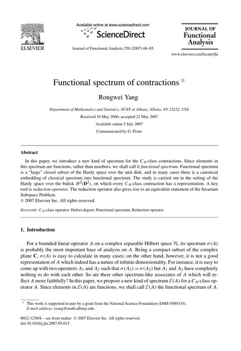 Pdf Functional Spectrum Of Contractions