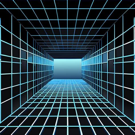 어두운 배경에 화려한 3d 와이어프레임 공간 추상 원근 그리드 벡터 그림 프리미엄 Ai 생성 벡터