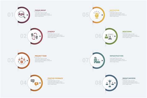 다양한 색상의 인포그래픽 팀 빌딩 템플릿 아이콘 프리미엄 벡터