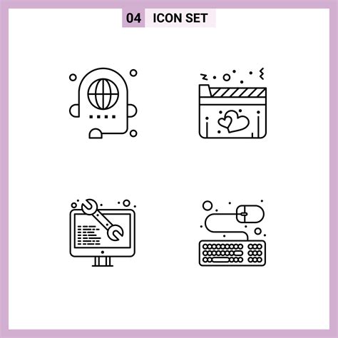 Stock Vector Icon Pack Of 4 Line Signs And Symbols For Call Coding