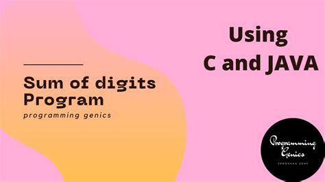 Sum Of Digits Program Using C And Java Basic Programs Set 1 Programming Genics Youtube