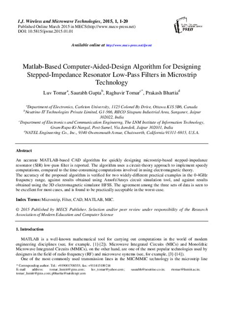 pdf matlab based computer aided design algorithm for designing stepped impedance resonator low