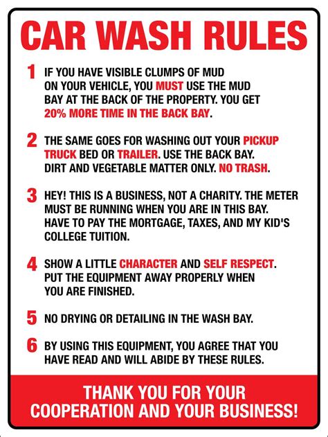 Car Wash Rules Sign New Signs