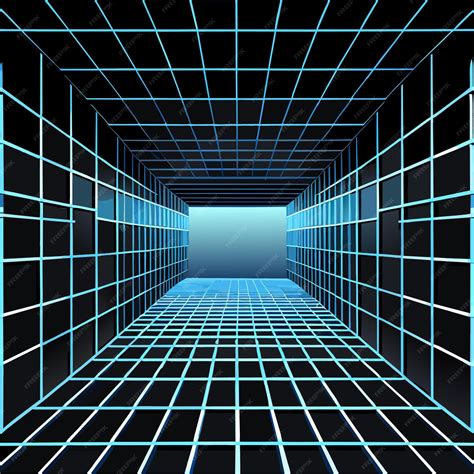 Premium Vector 3d Wireframe Room Colorful On Dark Background Abstract Perspective Grid Vector