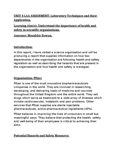 Unit 4 Laa Assignment Laboratory Techniques And Their Applic Unit 4 Laa Assignment Laboratory