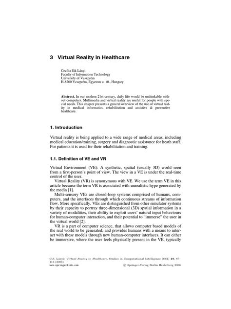 3 Virtual Reality In Healthcare 11 Definition Of Ve And Vr Pdf Virtual Reality Simulation