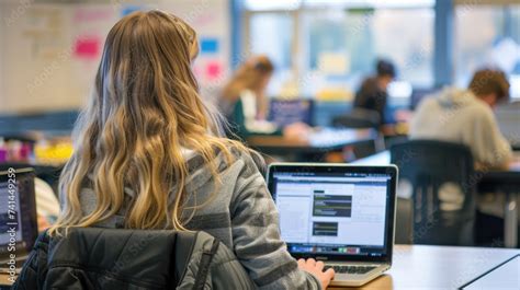Female High School Student Learning Coding On Laptop During Computer