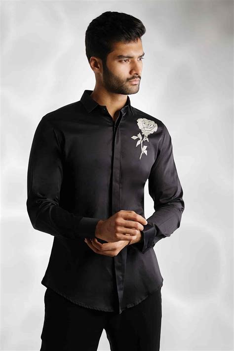 Buy Sanjana Reddy Black Cotton Rose Embroidered Shirt Online Aza Fashions