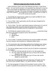 HUM 121 Assignment Due Tuesday October 18 1 4 Doc HUM 121 Assignment