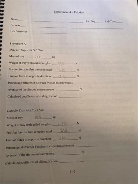 Solved Experiment 4 Friction Name Lab Day Lab Time Chegg Com