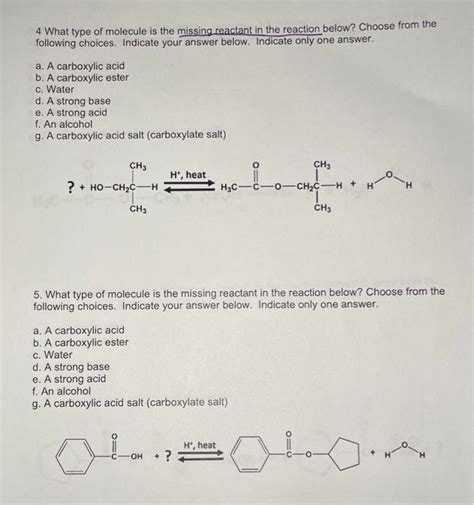 solved 4 what type of molecule is the missing reactant in
