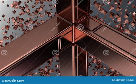 Cube Copper Metal Lump Shape Structure Elegant Modern 3d Rendering Abstract Background Royalty