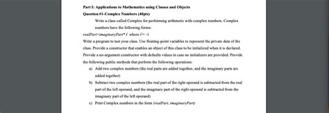 Solved Part I Applications To Mathematics Using Classes And