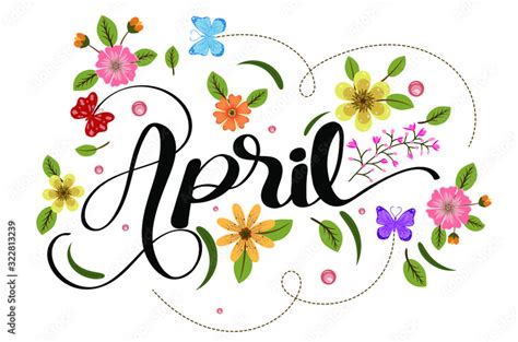 Stockvector Hello April With Flowers And Leaves Illustration April