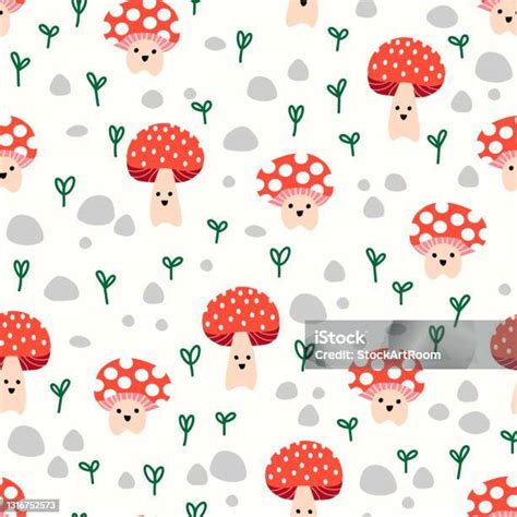 귀여운 두꺼비 도구 원활한 벡터 키즈 패턴 반복 귀여운 배경 버섯 곰 팡이 녹색에 미소 얼굴 직물 포장 어린이 착용 어린이 장식 벽지 아기를위한 표면 패턴 디자인 버섯에