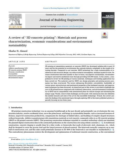 A Review Of 3d Concrete Printing Materials And Process Characterization Economic