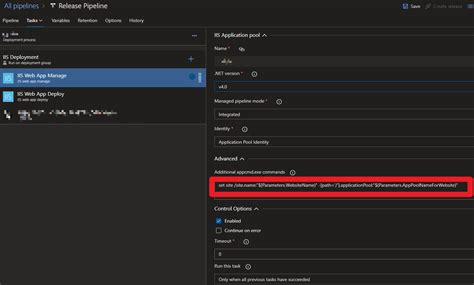 devops release pipeline is not setting an iis web site s application