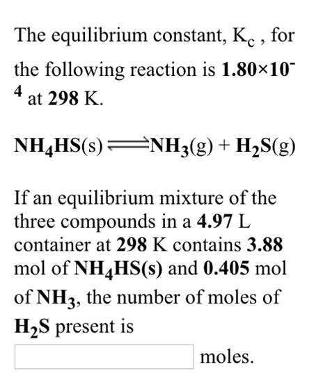 Solved The Equilibrium Constant Kc For The Following