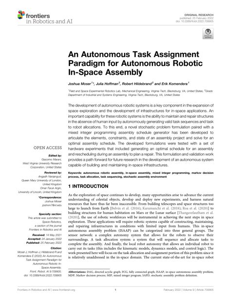 Pdf An Autonomous Task Assignment Paradigm For Autonomous Robotic In