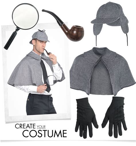 Adult Sherlock Holmes Kit With Cape And Hat Grey One Size 2 Pk Wearable Costume Accessories