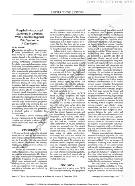 Pdf Pregabalin Associated Stuttering In A Patient With Complex
