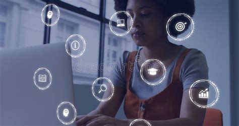 Animation Of Digital Icons And Data Processing Over African American