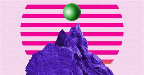 파스텔 핑크 줄무늬 배경에 큰 보라색 산 현대적인 디자인 현대 미술 콜라주 영감 아이디어 트렌디한 도시 잡지 스타일 텍스트나 광고를 삽입할 수 있는 네거티브 공간