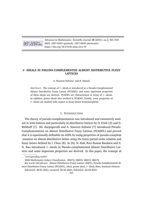 Pdf Delta Ideals In Pseudo Complemented Almost Distributive Fuzzy Lattices
