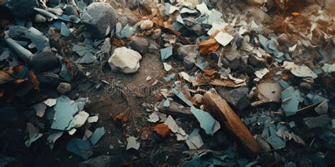 A Pile Of Broken Glass Sitting On Top Of A Pile Of Rocks Can Be Used To Depict Shattered