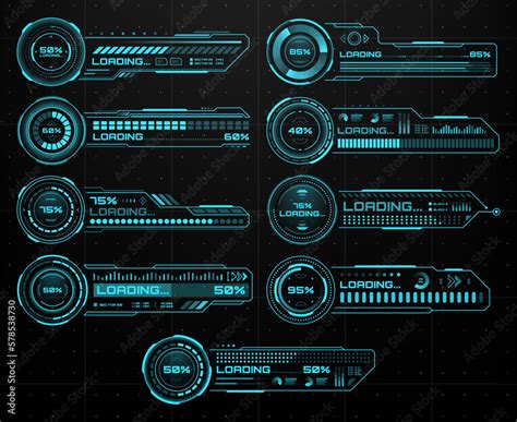 Hud Futuristic Loading Bars Sci Fi User Interface And Digital Technology Vector Screen Ui Hud