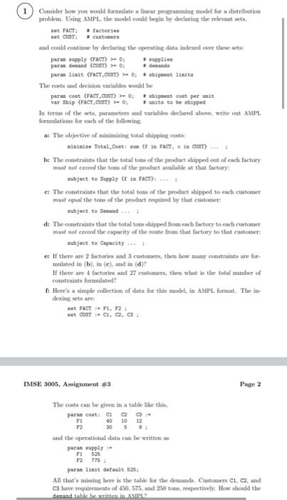 Consider How You Would Formulate A Linear Chegg