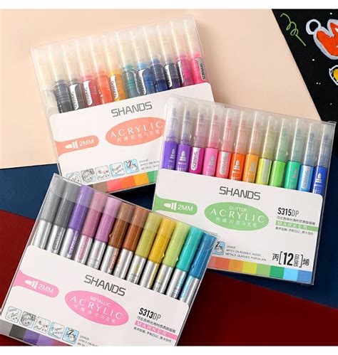 아크릴 마카펜 글라스마카 글리터 메탈릭 12색 티몬