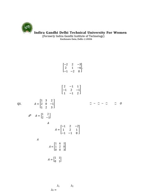 Tutorial Sheet 3 Matrices 1 Pdf Eigenvalues And Eigenvectors