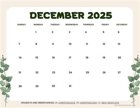 December Calendar Free Pdf Printables