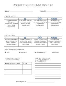 Weekly Progress Report Template By Mrs Roche TPT