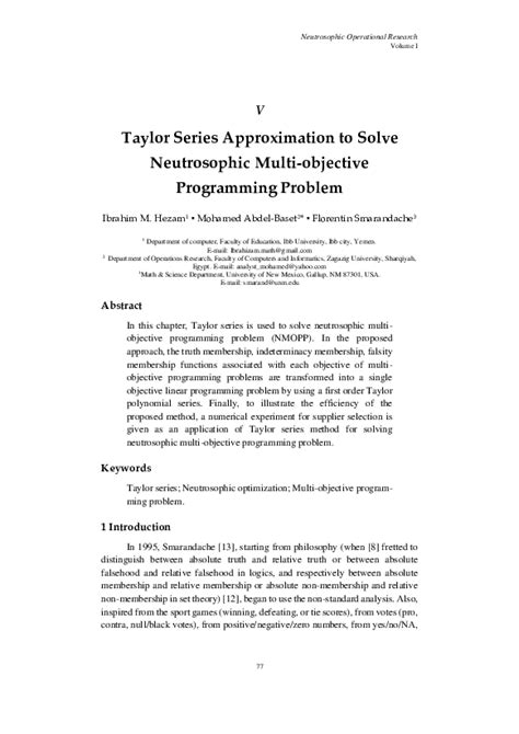 Pdf Taylor Series Approximation To Solve Neutrosophic Multi Objective Programming Problem